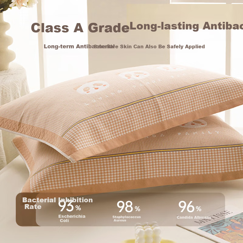MUJI Class A Four-Layer Gauze Pillowcase Pure Cotton Anti-shedding Pillow Cover 52x78cm Pair Pink Panda