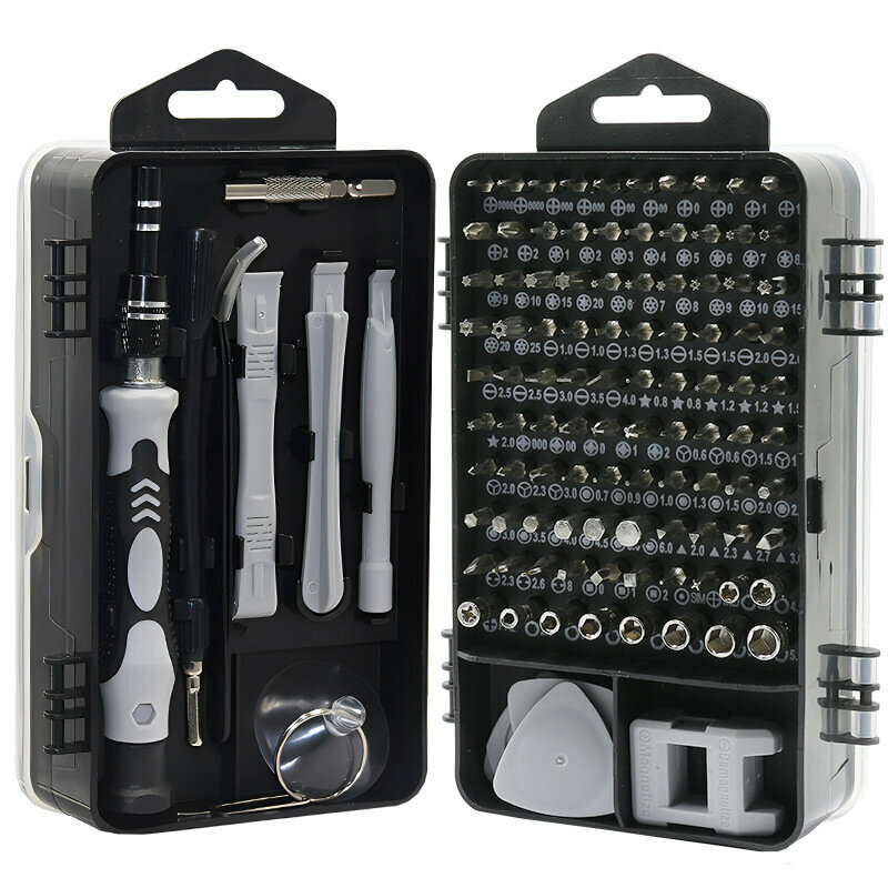 Набор отверток и бит для ремонта электроники, 115 в 1, черный
