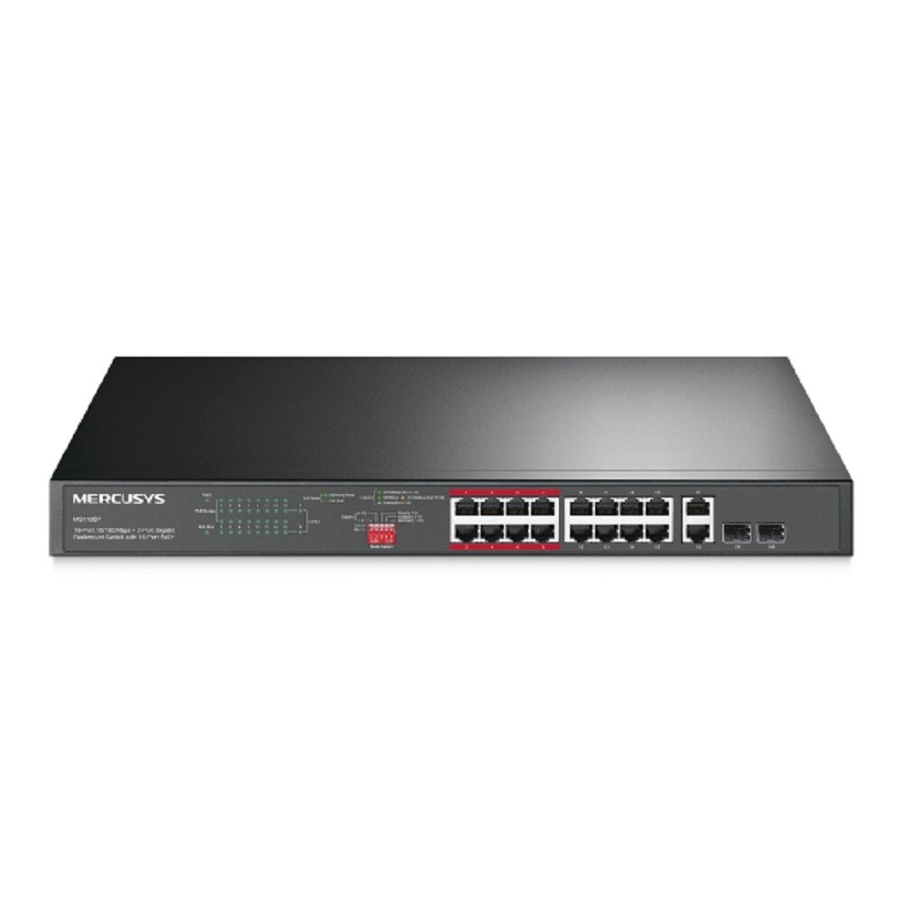 Коммутатор Mercusys MS118CP 16-портовый монтируемый в стойку PoE+ коммутатор 10/100 Мбит/с с 2 гигабитными портами