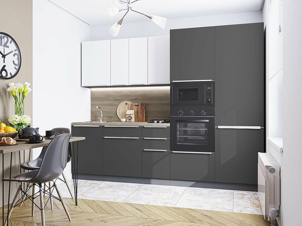 Кухня 2.7 метра Фьюжн-07, Готовый кухонный гарнитур кухня со столешницей 2140*2700*600 Silky White, Stormy Silk