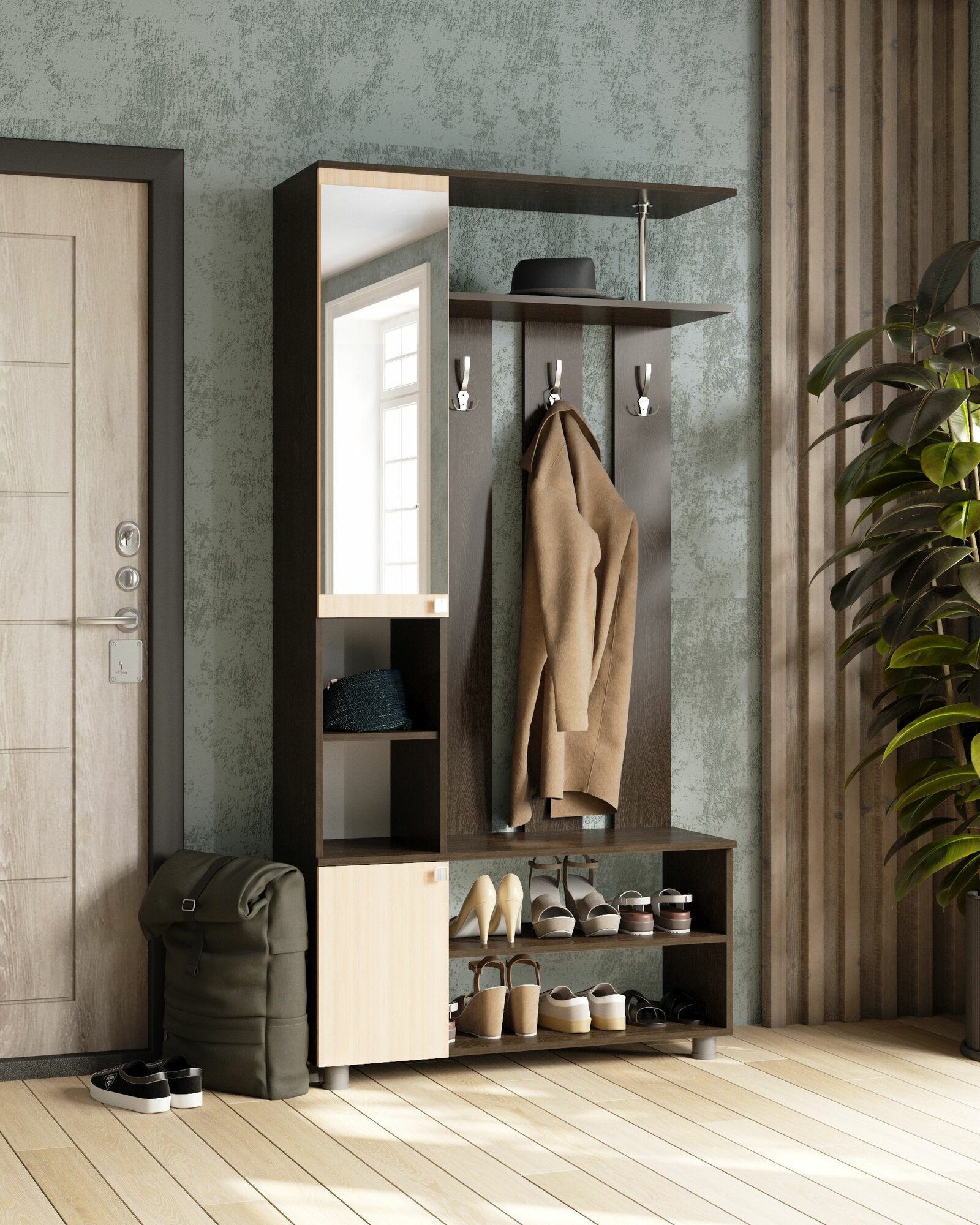 Компактная прихожая Эра от Тэкс 2000х1000х370мм Венге/Белфорт