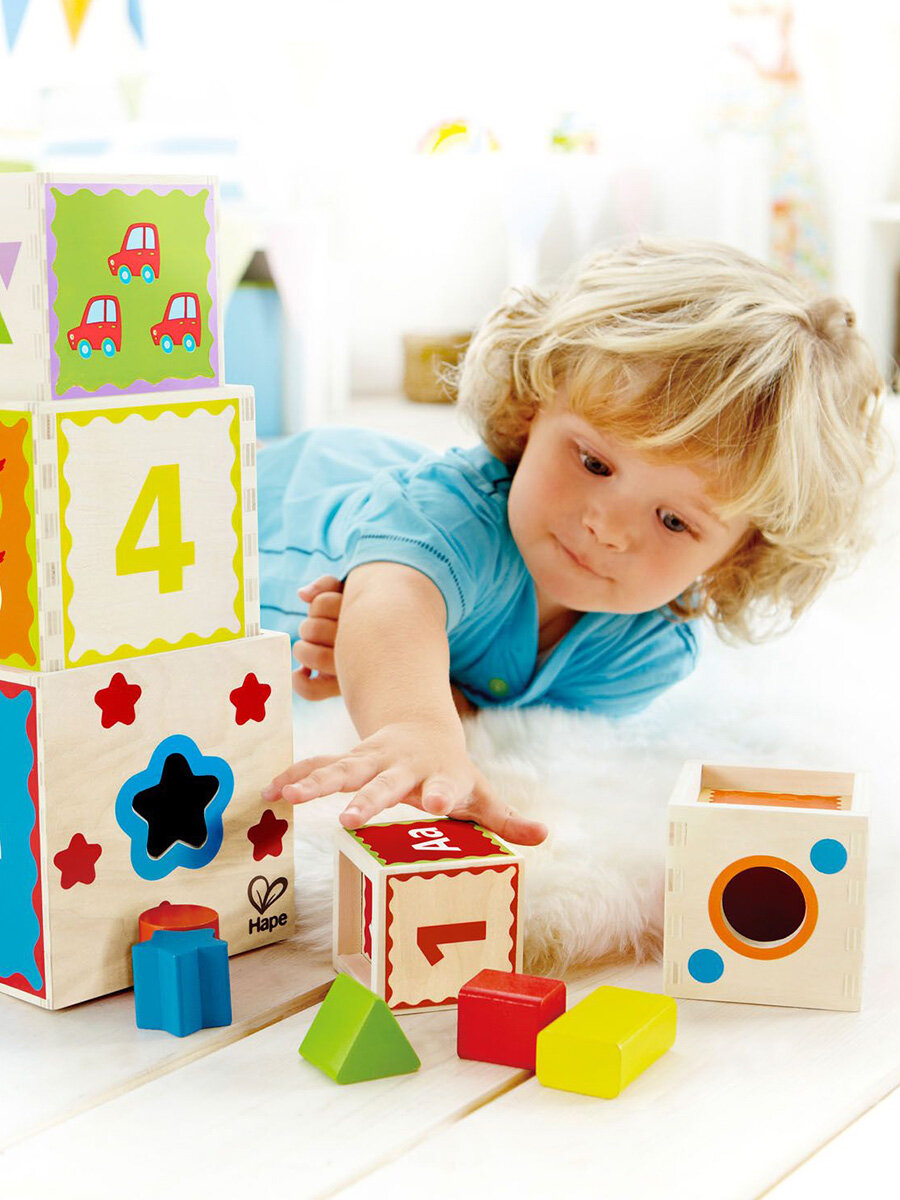 Сортер-кубики деревянные для малышей Hape "Пирамидка" E0413_HP