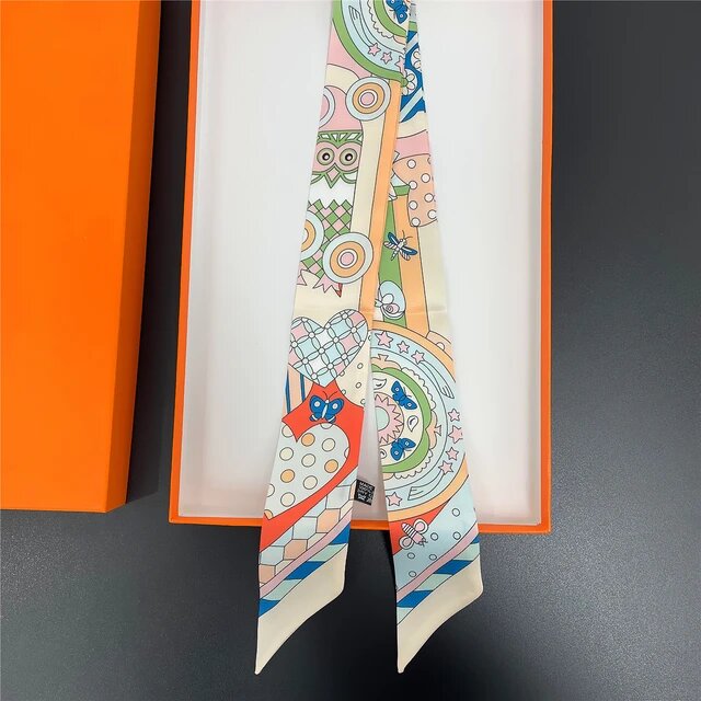 Брендовый дизайнерский Новый Шелковый шарф на цепочке, роскошный шарф, женская модная повязка на голову, фуляр, Узкая сумка, шарфы, шейный платок для женщин, 2025