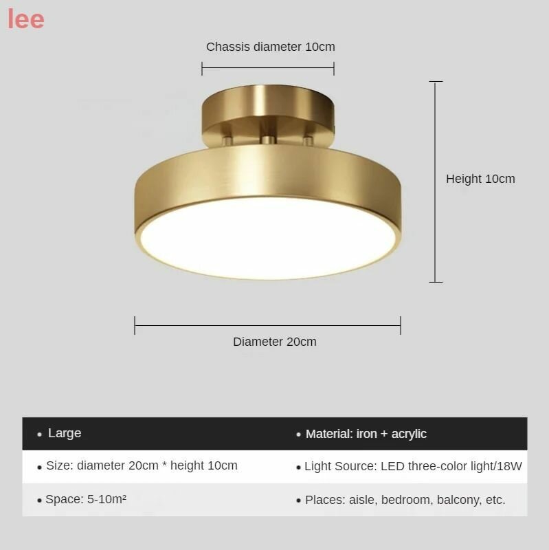 Чистый медный потолочный светильник,1,1,18, медь