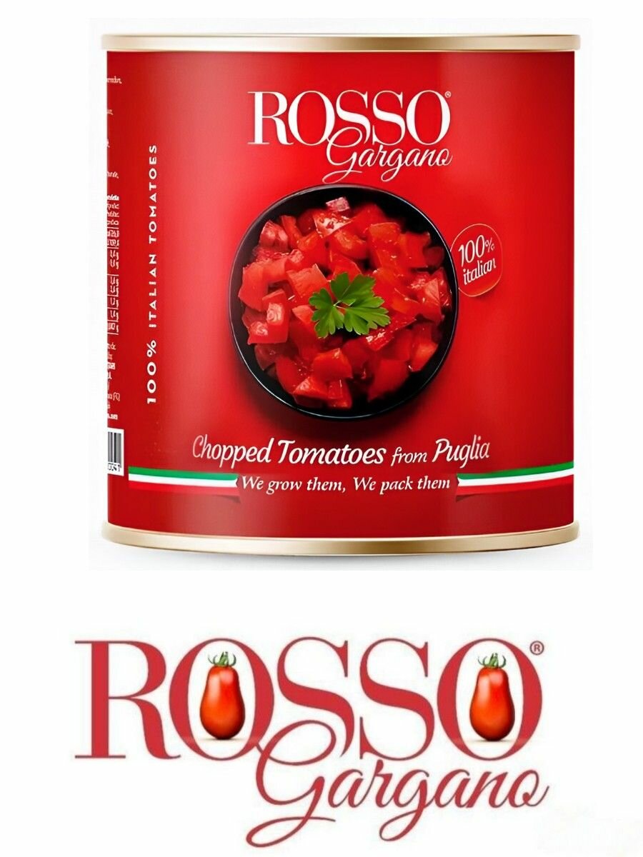 Томаты Rosso Gargano Pelati нарезанные кубиками в собственном соку, 2550 г