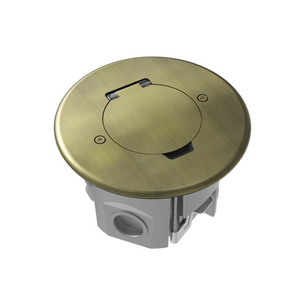 Лючок для установки 1 модуля 45х45мм, IP44, круглый, с круглой крышкой, с установочн. набором, цвет античн. латунь, Donel