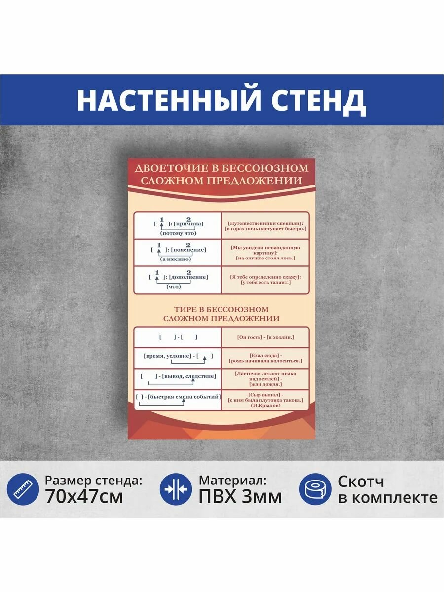 Стенд на стену "Двоеточие в бессоюзном сложном предл." 70х47