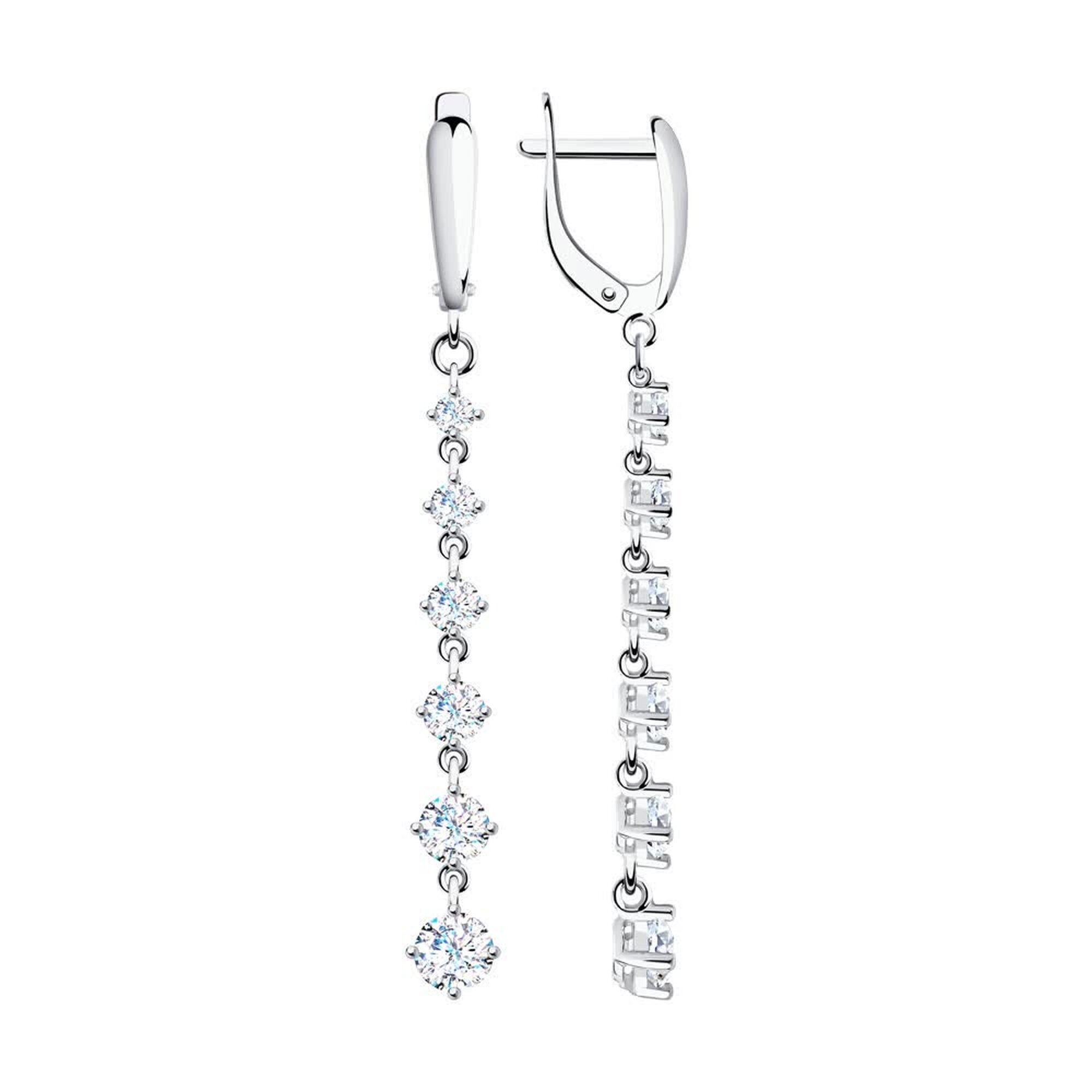 Серьги, серебро, 925 проба, родирование, фианит