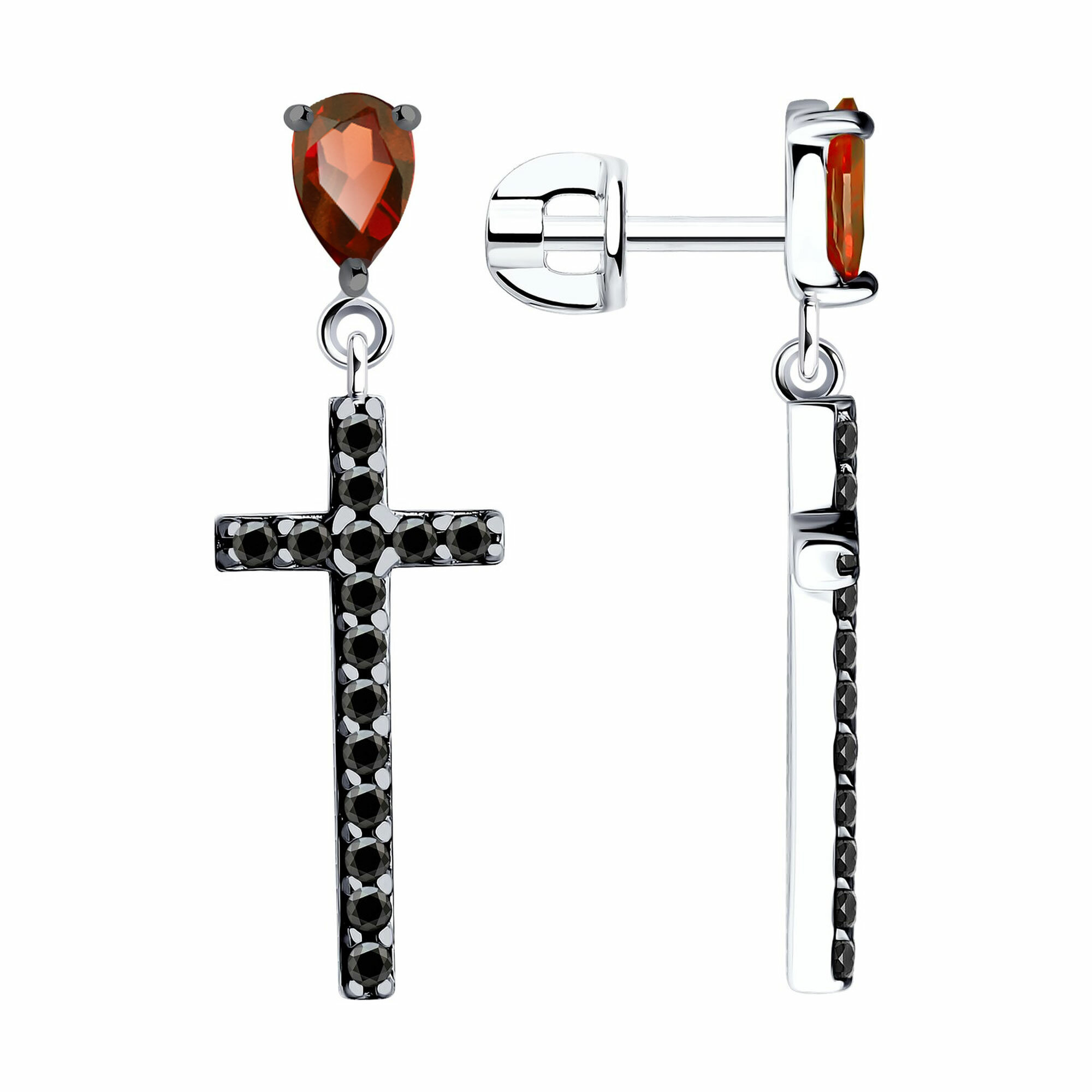 Серьги с подвесками, серебро, 925 проба, родирование, фианит