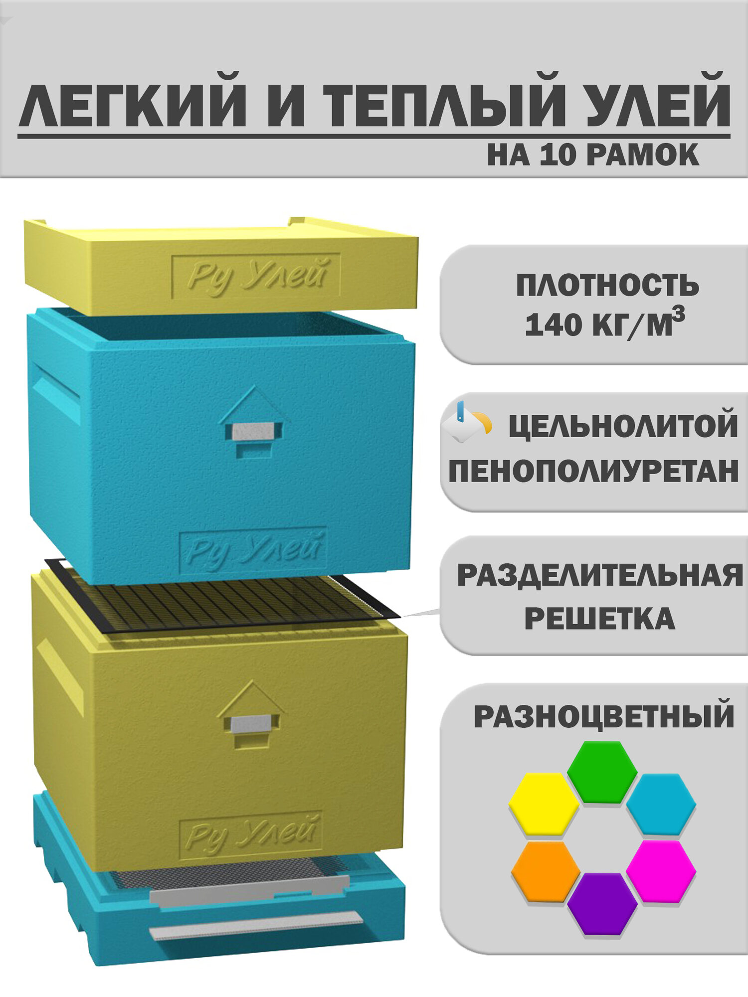 Улей для пчел ППУ 10 рамочный "Ру Улей", комплект 2 Дадана