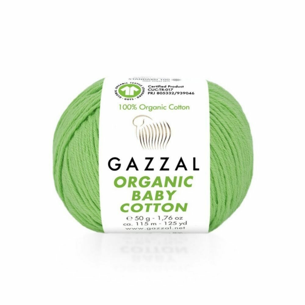 Пряжа для вязания Gazzal Organic baby cotton 421 яркий салат 50 гр/115 м 100% органический хлопок