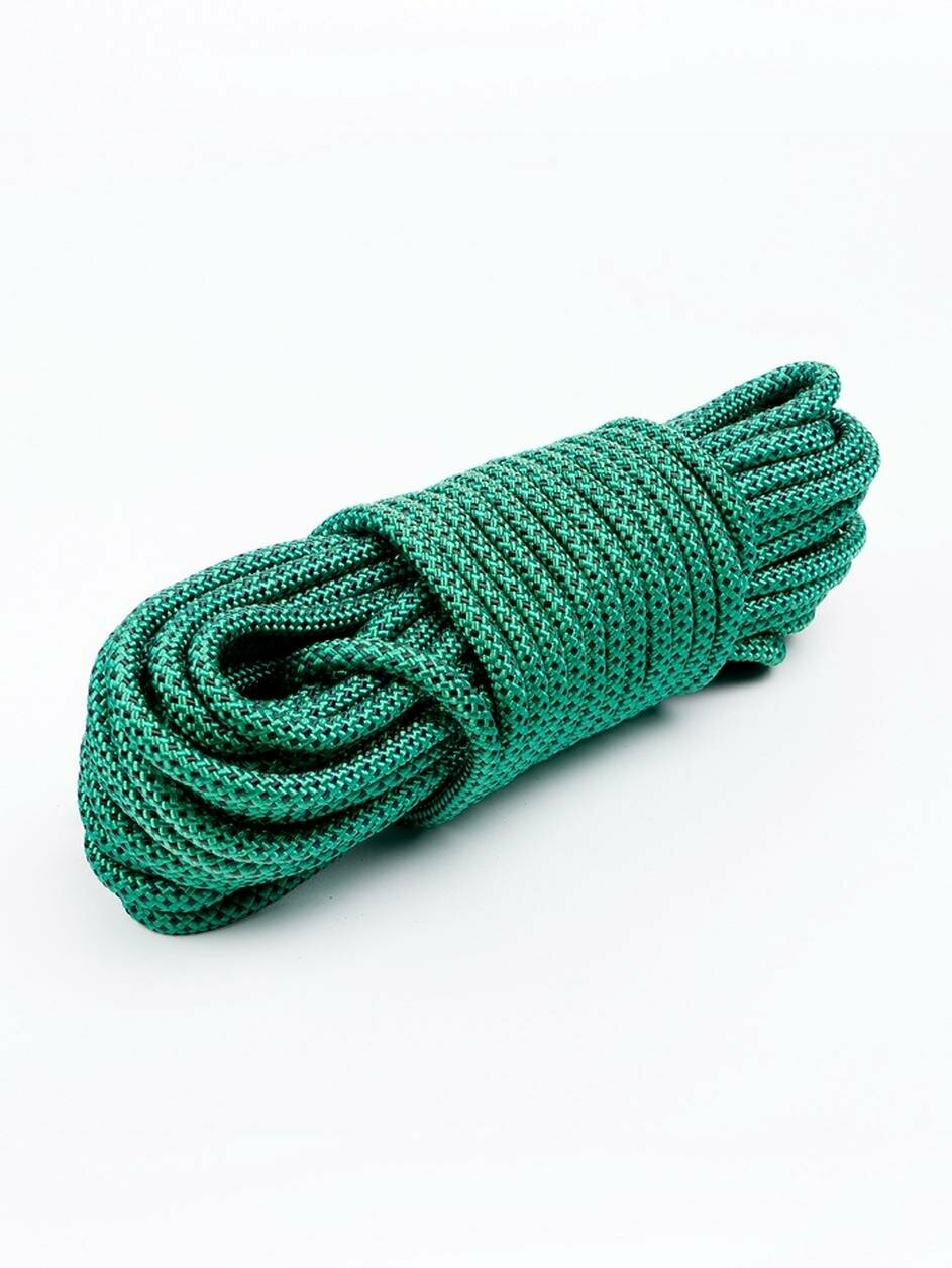 Веревка страховочно-спасательная Climb 32 прядная, черно-зеленая, d=8 мм, 20 м