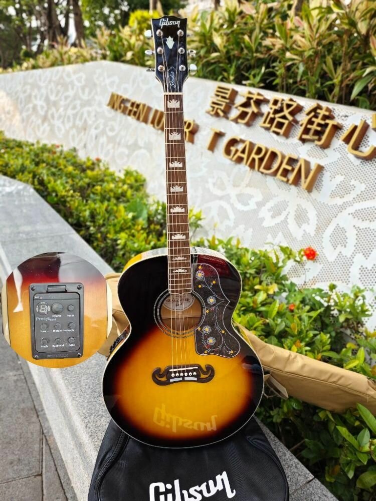 Gibson SJ200 6-струнная акустическая электрогитара, 42 дюйма, верх гитары изготовлен из цельного дерева