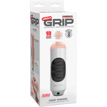 Pipedream Extreme Toyz Mega Grip Vibrating Stroker Pussy, черно-белый Вибромастурбатор-вагина с мягкой тубе