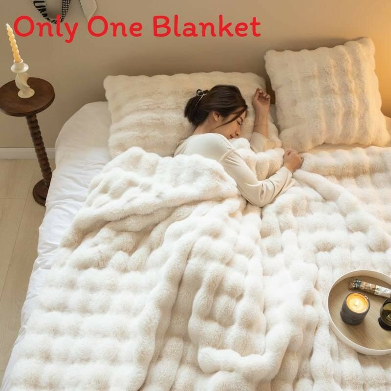 Plush faux fur blanket with doublesided thick material for home and office