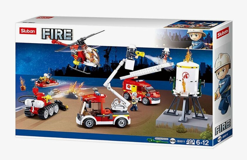 Конструктор SLUBAN Пожарный M38-B0811 Пожар на нефтебазе (490 дет, 5фиг.)