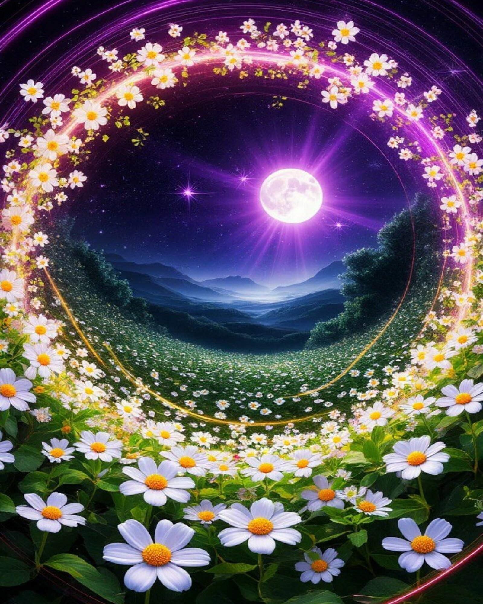 Алмазная мозаика Краски Творчества "Ромашки под луной", холст без подрамника 40x50