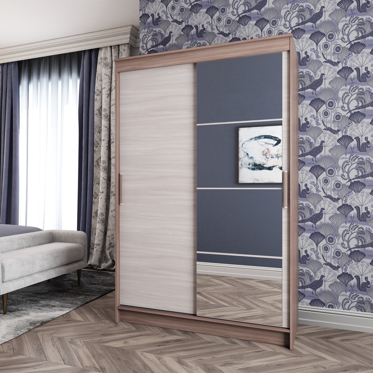 Шкаф-купе Элегант 4 с зеркалом Ясень шимо светлый/Ясень шимо тёмный