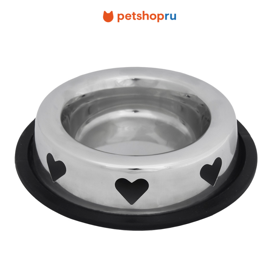 Tappi миски Металлическая миска для кошек и собак с резинкой "Heart", 425 мл