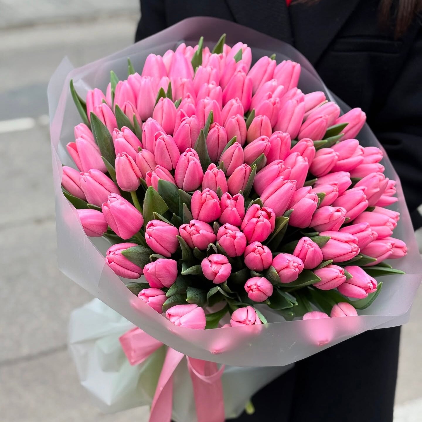 Букет из розовых тюльпанов 101 шт, красивый букет цветов, шикарный, премиум цветы, премиум букет