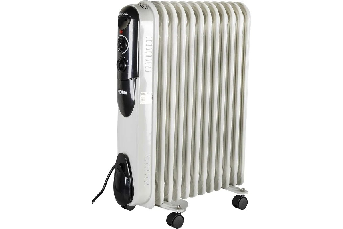 Масляный радиатор Ресанта ОМПТ-12Н 67/3/5, механический, напольный, 25 м², 2500Вт