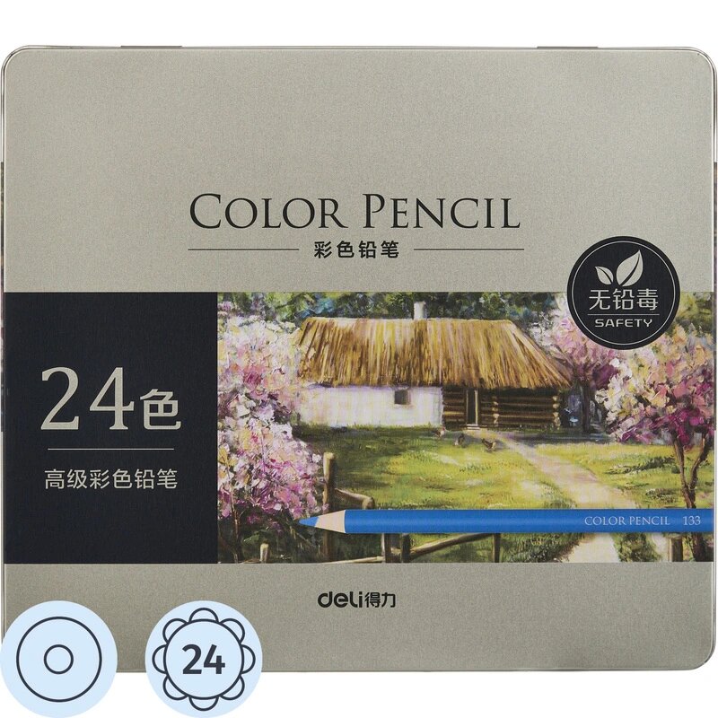 Карандаши цветные Deli липа 24 цв/наб мет. кор. 6565