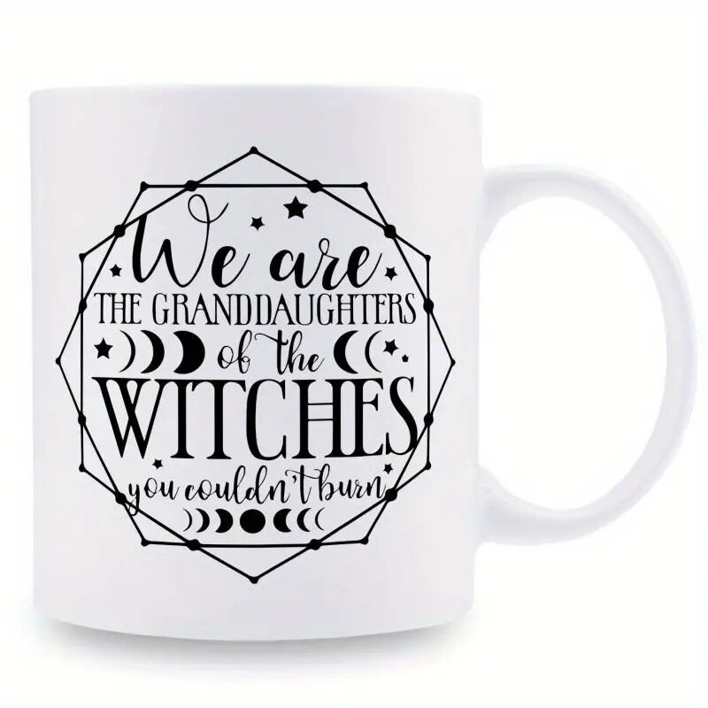 Кружка «Внучки ведьм» — «Мы — внучки ведьм, которых невозможно сжечь». Керамическая кофейная чашка — 350 мл — уникальный подарок для любителей колдовства, спиритуалистов и феминисток.