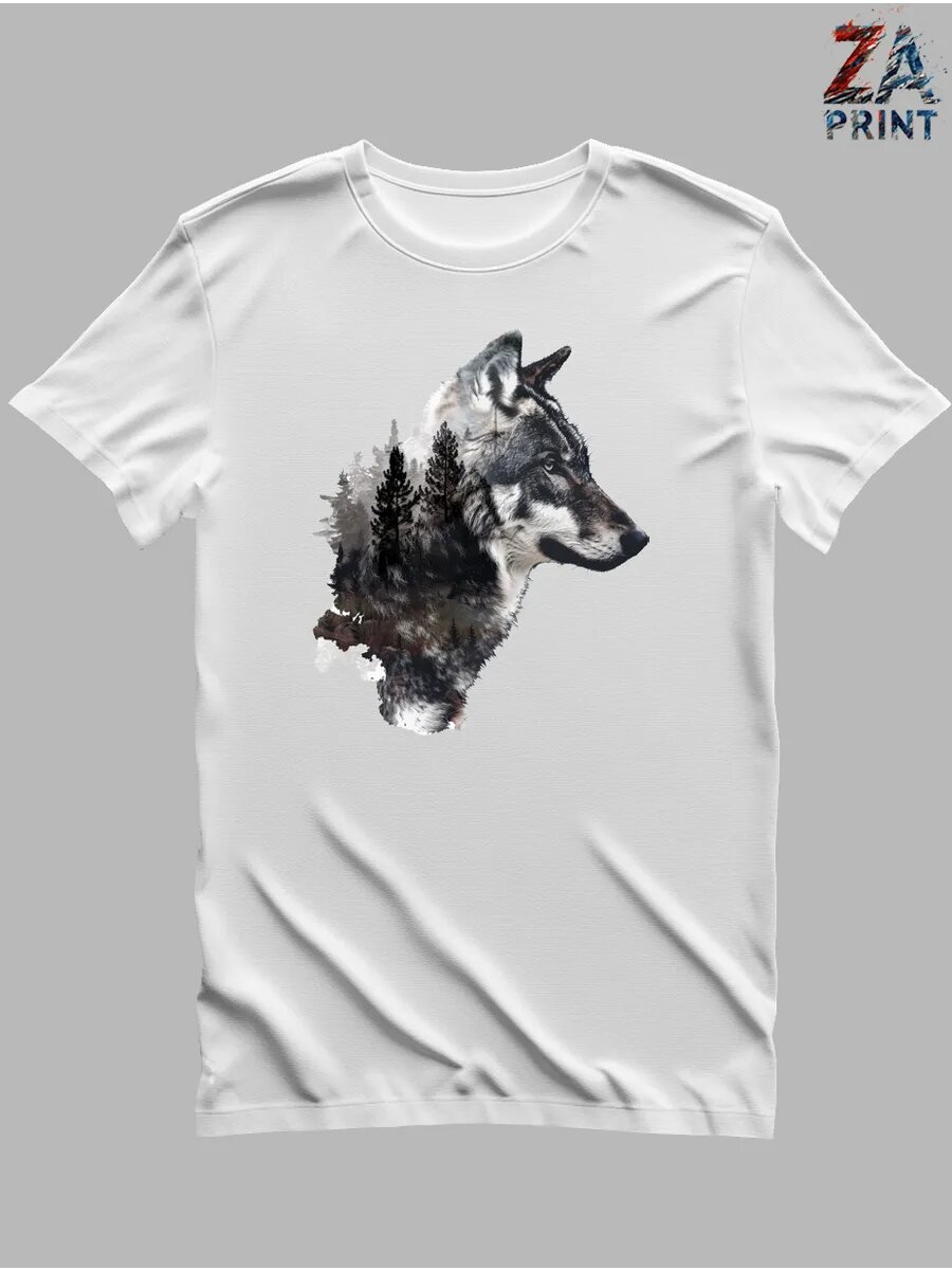 Футболка волк лес принт