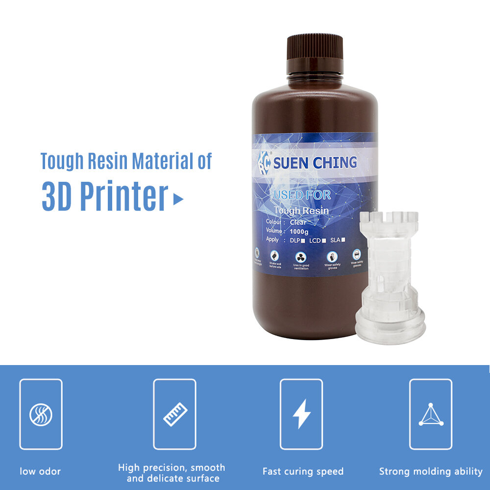 Материал для 3D печати Tough Resin для УФ LCD 3D принтеров Anycubic Photon Anet Sparkmarker Monoprice, 1000g / 35oz, цвета: Белый/Черный/Серый/Бежевый/Розовый/Зеленый/Синий/Желтый/Оранжевый/Аква голубой/Прозрачный/Прозрачный зеленый/Прозрачный