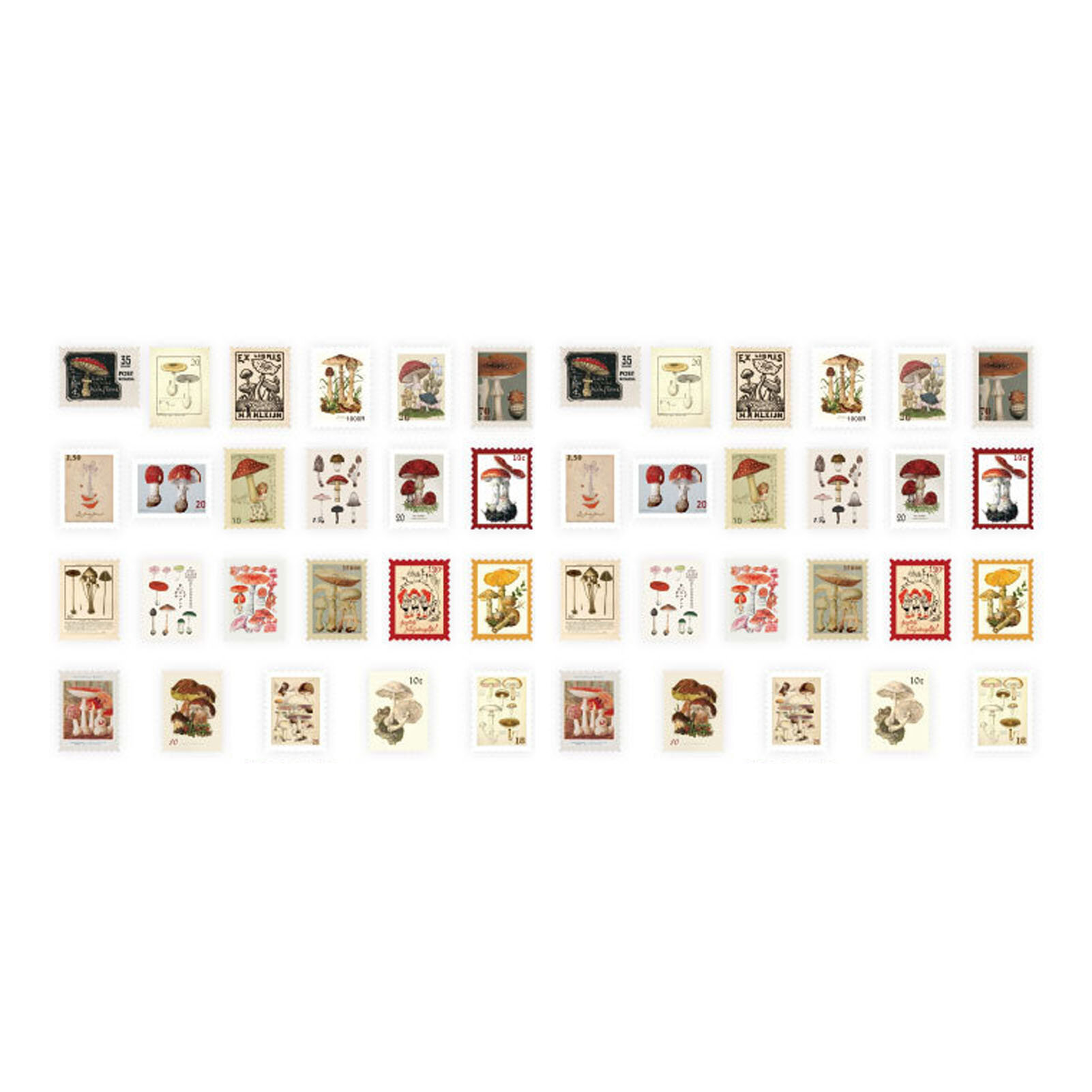 Набор из 46 наклеек-штампов с грибами, винтажные почтовые марки-наклейки для самостоятельного декора