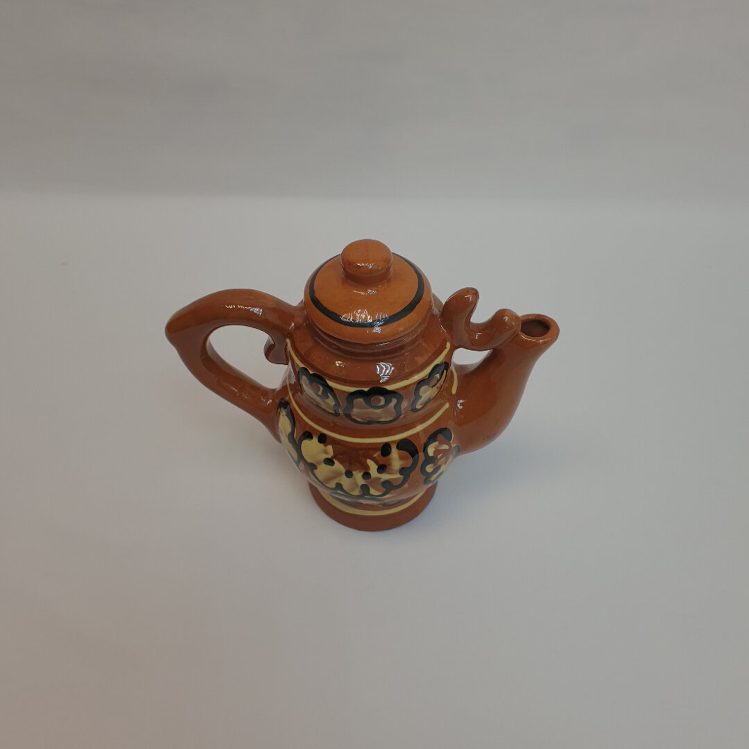 Чайник 18 см, обливная керамика, ручная роспись, 500 мл. Винтаж, СССР.