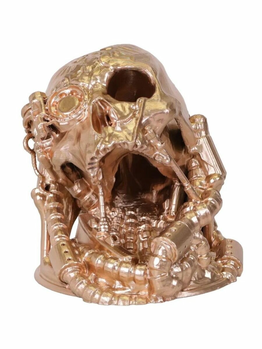 Череп с сервитора, цвет золото / Башня для кубиков DnD и дайсов настольных игр