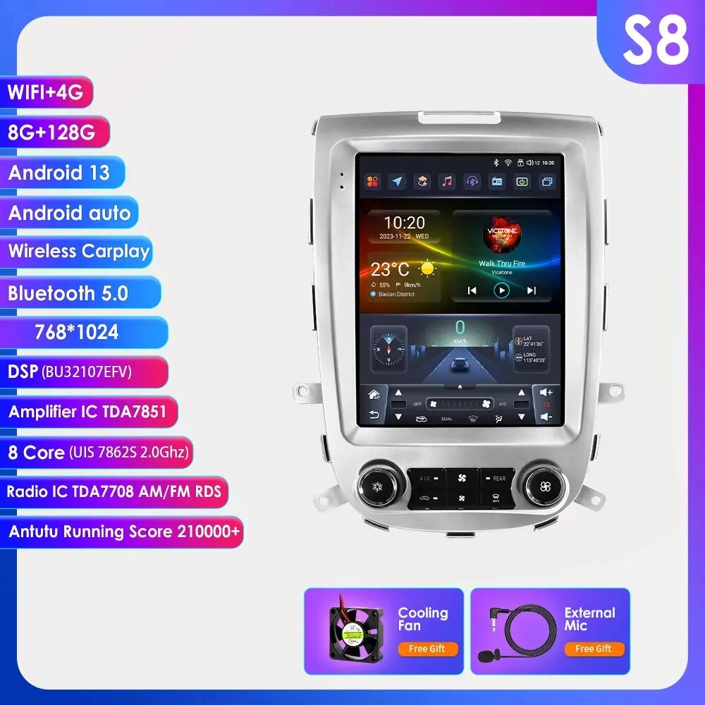 Мультимедийный плеер для Hyundai Santa Fe 2 9,7-2006, стерео-система на Android 13, с экраном 2012 дюйма, GPS Навигатором, 4G, типоразмер 2DIN S8 S 8Core 8G 128G