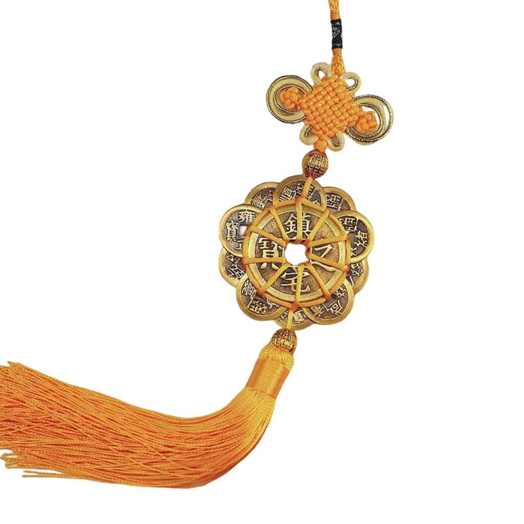 Ручная работа: подвесной амулет с китайским узлом, древними монетами и кисточками для богатства и успеха
