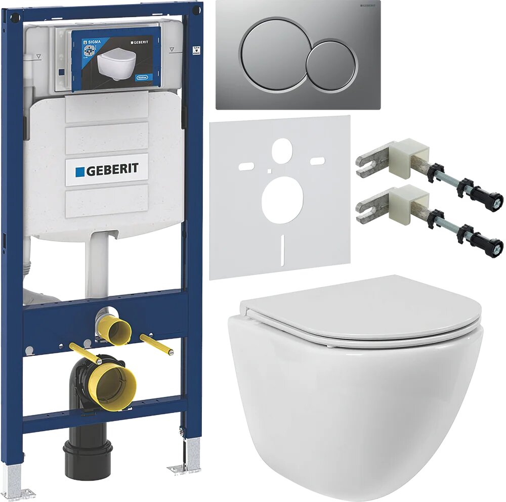 Комплект 6 в 1 Унитаз подвесной BelBagno Amanda BB051CHR безободковый / Сиденье BB870SC с микролифтом / Инсталляция Geberit Duofix UP 320 111.300.00.5 (111.950.00.6), Кнопка Sigma 01 115.770. JQ.5 цве