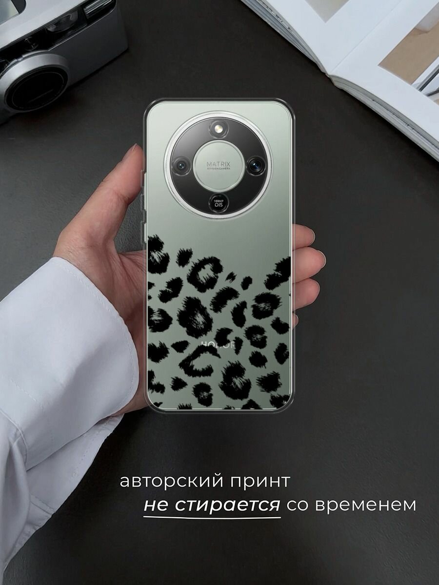 Чехол на Honor X9d / Хонор X9d с принтом Окрас леопарда фон черный, прозрачный — фото 1