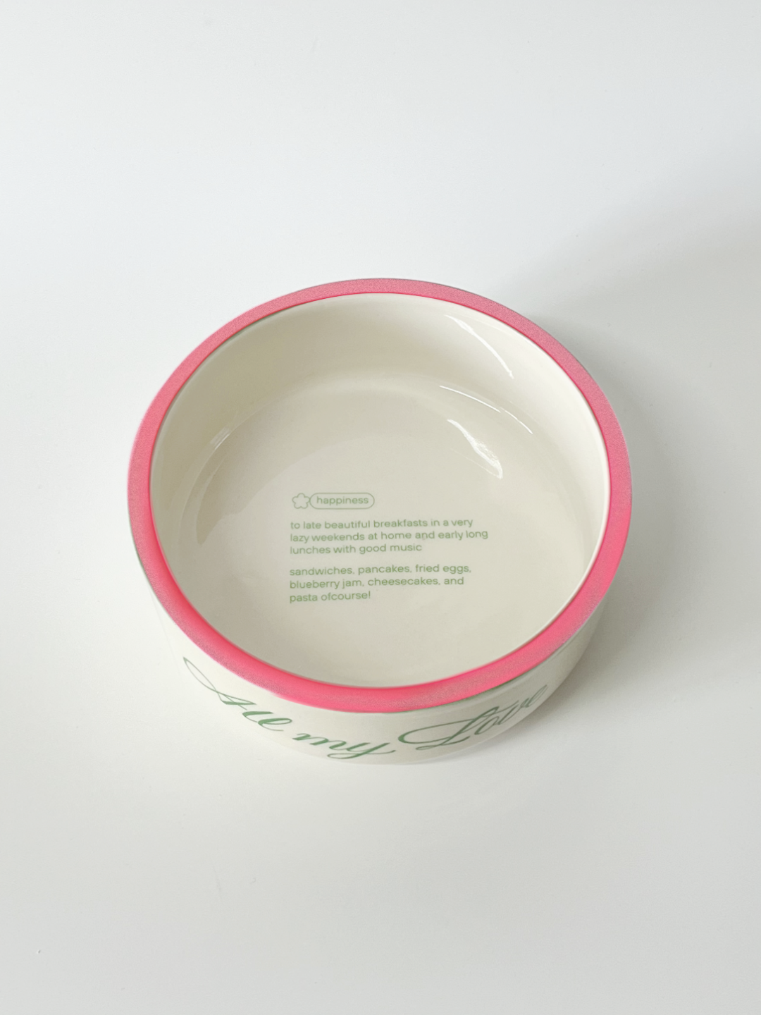 Боул "All my love", керамика, диаметр 15 см, с высоким бортом, цвет айвори, розовый кант