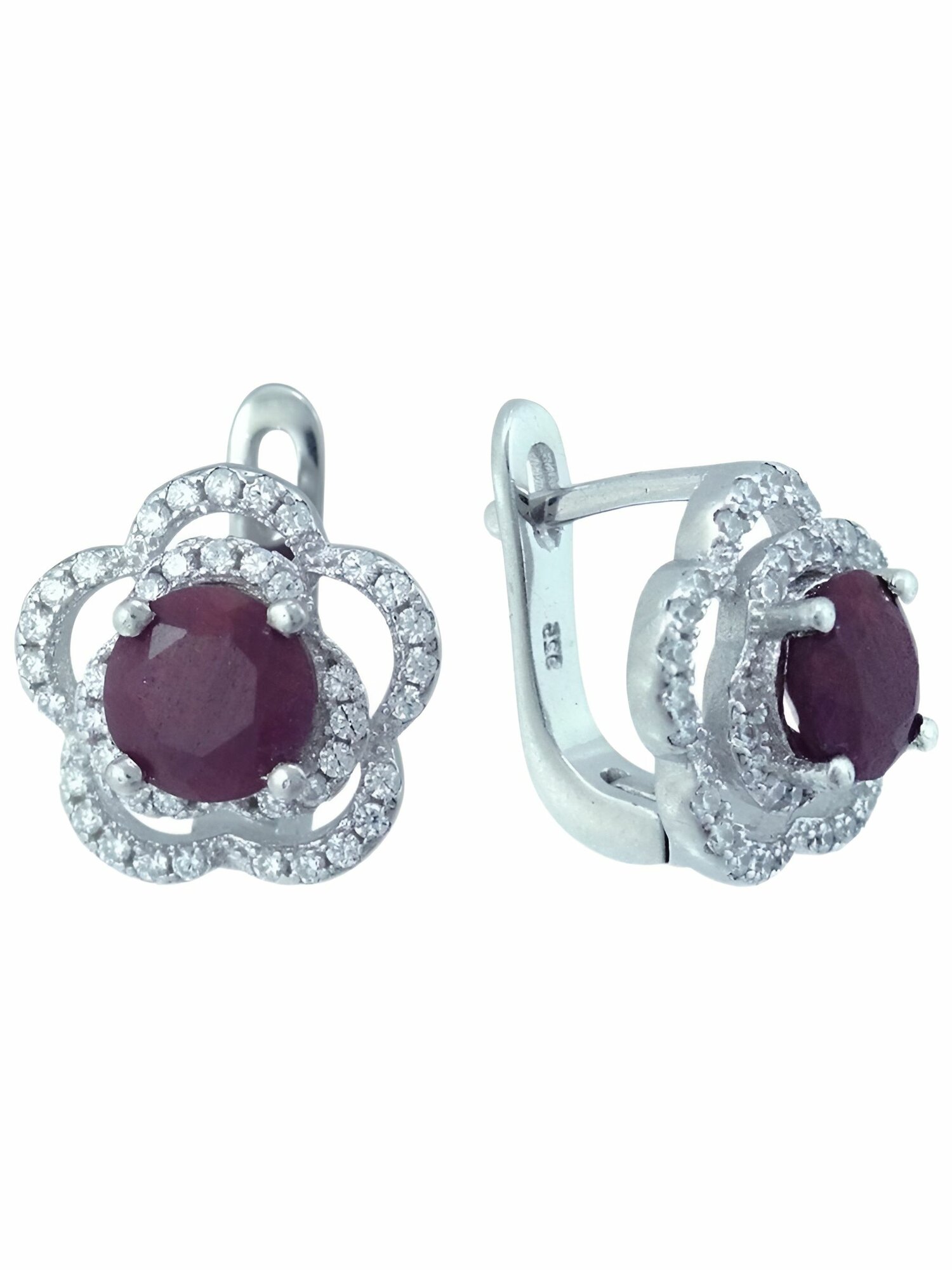 Серьги, серебро, 925 проба, родирование, фианит, рубин