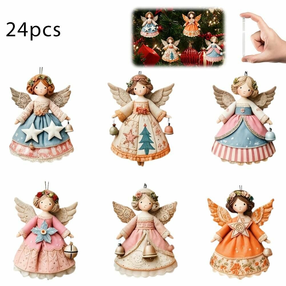Набор рождественских подвесок, 12 шт 2D ретро ангелы с цветочным принтом, праздничный декор для дома и вечеринки