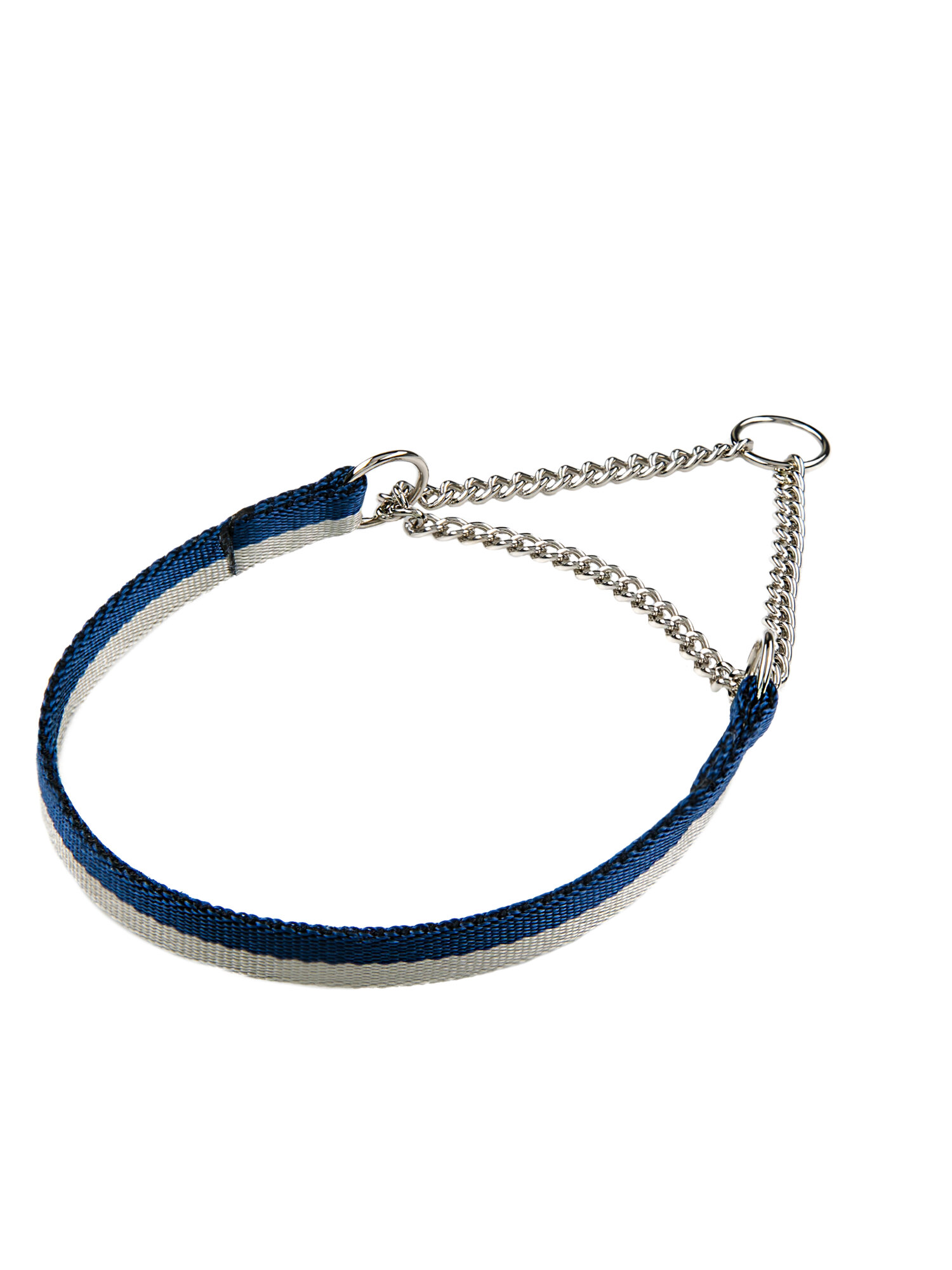 Ошейник полуудавка для собак мелких пород, с цугом (никель), лента 10мм, обхват 24-33 см, темно-синий-серебро, ZooOne