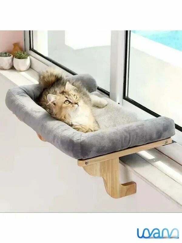 Подоконная лежанка для кошек с бортиками, ортопедический гамак на окно из дерева и металла, прочная полка-гамак для котят и крупных кошек