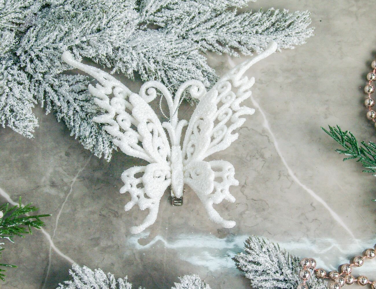 Ёлочное украшение на клипсе бабочка, акрил, белая, 15 см, Forest Market 150059