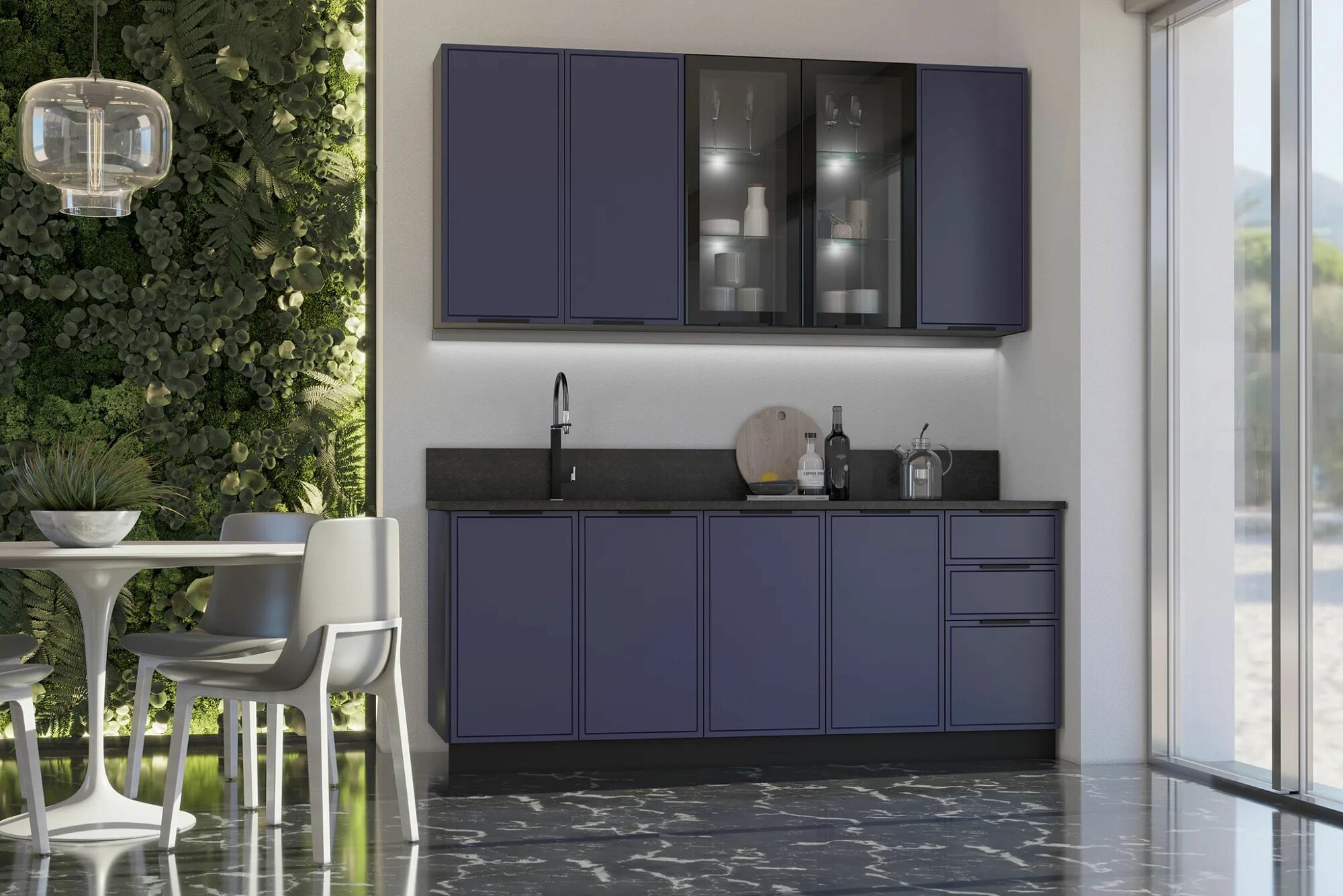 Кухня Николь 2,0/900м (490) (Холст сапфировый, Графит (Кастилло темный))