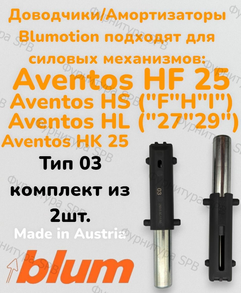 Доводчик Blumotion для Aventos 03 комплект (2шт.) Амортизатор для Авентос Блюм Демпфер для подъёмника Blum 20F200-40 HF25, HS, HL, HK