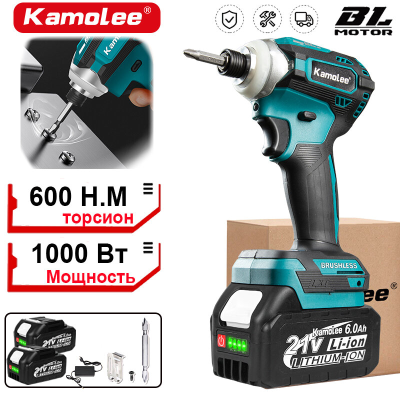 Kamolee 600N. M 18V LXT Бесщеточный электрический ударный шуруповерт, 1/4 дюйма, 5-позиционная регулировка (6.0Ah/21B*2)