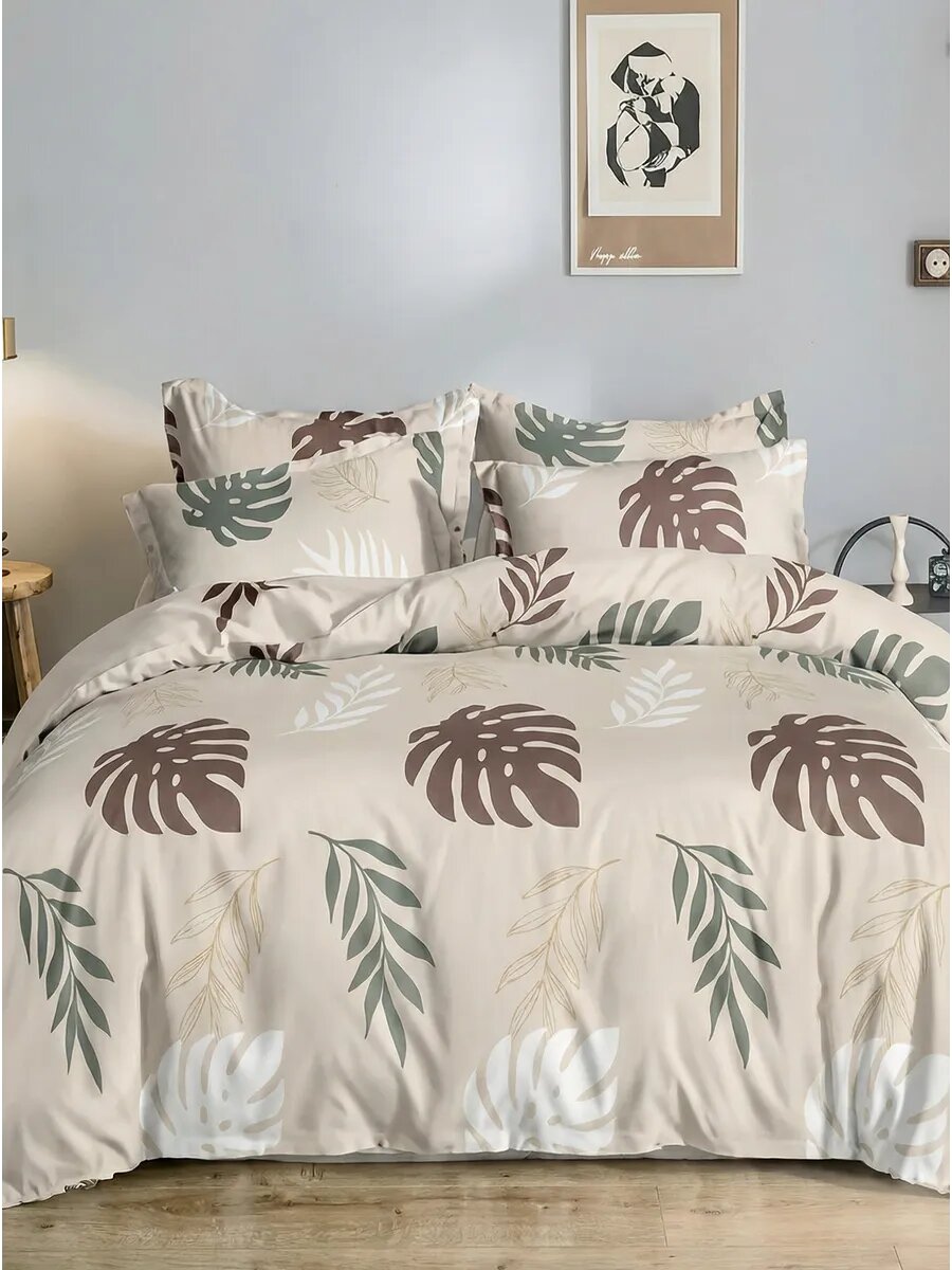 Комплект постельного белья СонЛиТекс, евростандарт, полисатин, бежевый