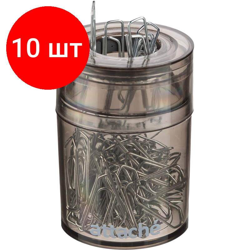 Комплект 10 штук, Скрепочница магнитная Attache, цвет графит