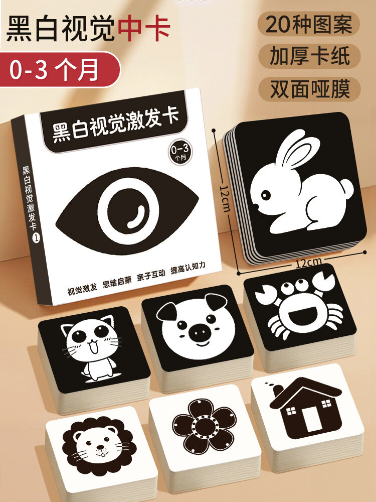 Черно-белая карточка для раннего развития младенцев 0-3 месяца, карточка для визуальной стимуляции новорожденных, красочная игрушка для отслеживания