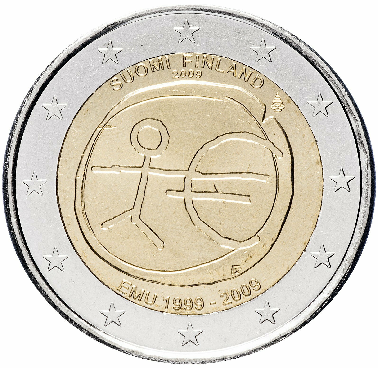 Финляндия 2 евро 2009 "10 лет Экономическому и валютному союзу", Биметалл, в сохранности UNC