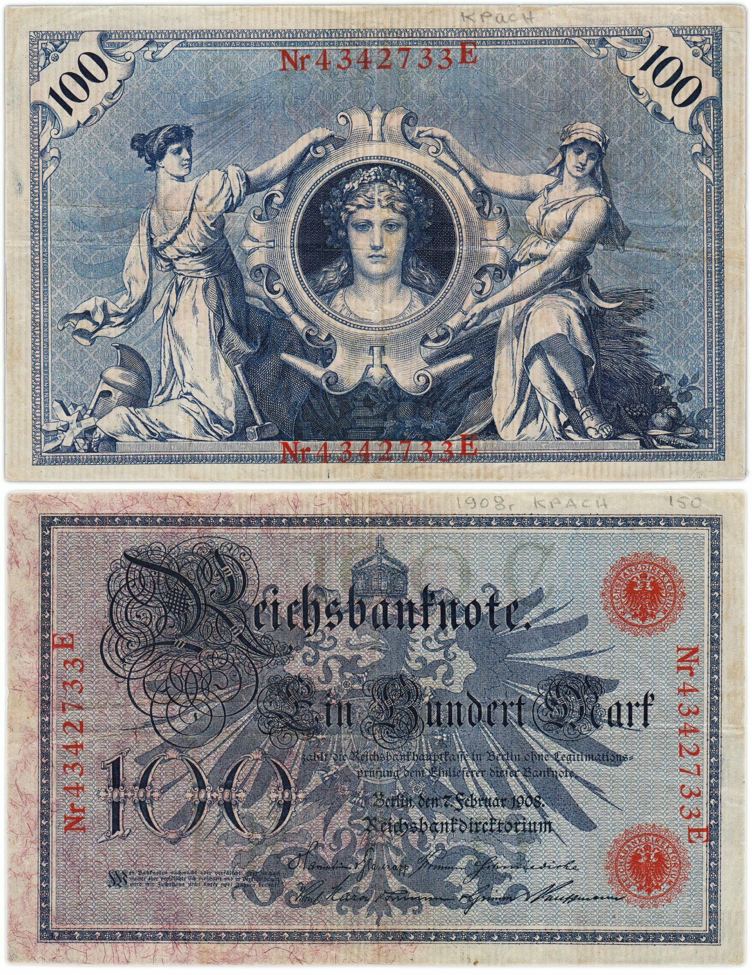 Германия 100 марок 1908 красная печать